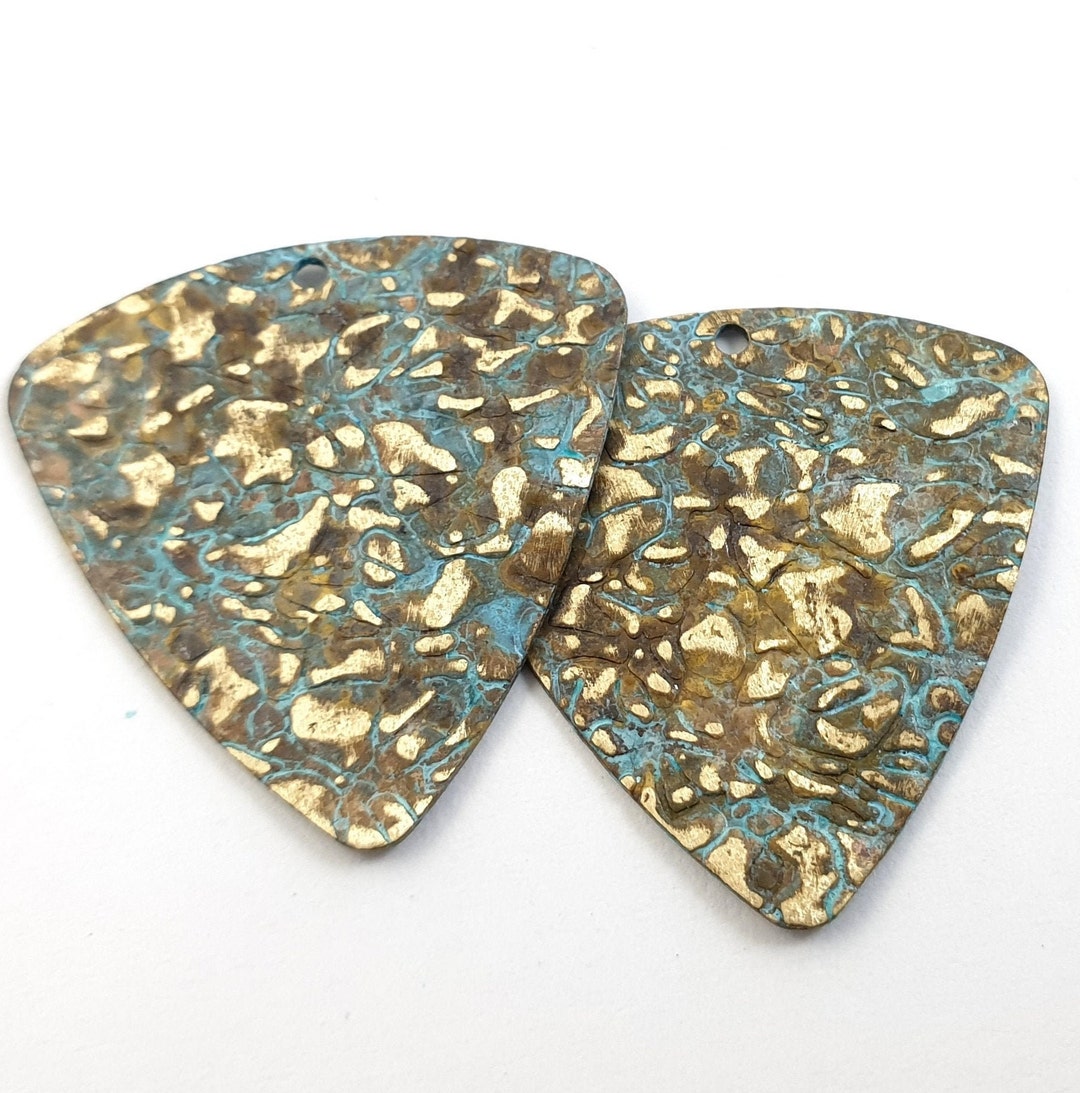 4ps Brass Textured Earring Charms Brass Connector 1 Hole Verdigris ...