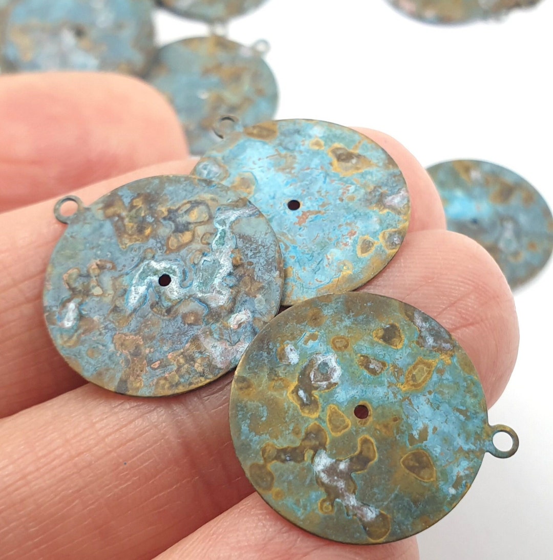 10ps Vintage Brass Flat Disc 2 Holes Round Spacer Color Bead Turquoise ...