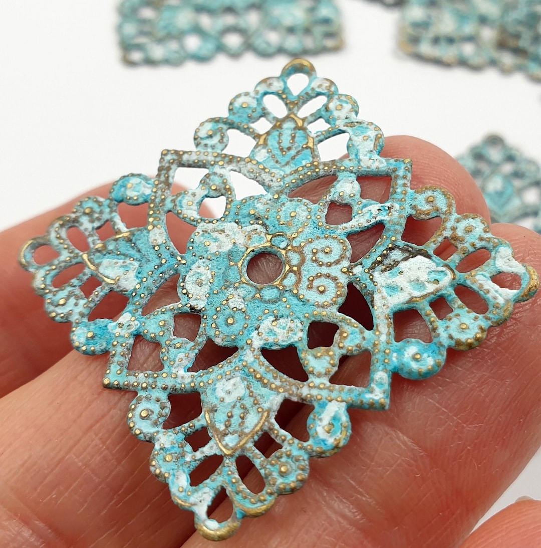 6ps Square Filigree Charm Brass Large Lace Connector Turquoise Rustic ...