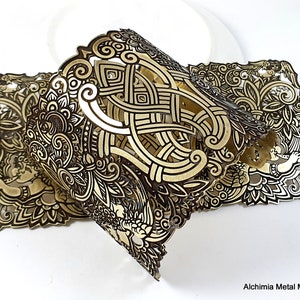 Cuff Bracelet Raw Brass Flat Blank Steampunk Pattern Hamsa for Jewelry ...