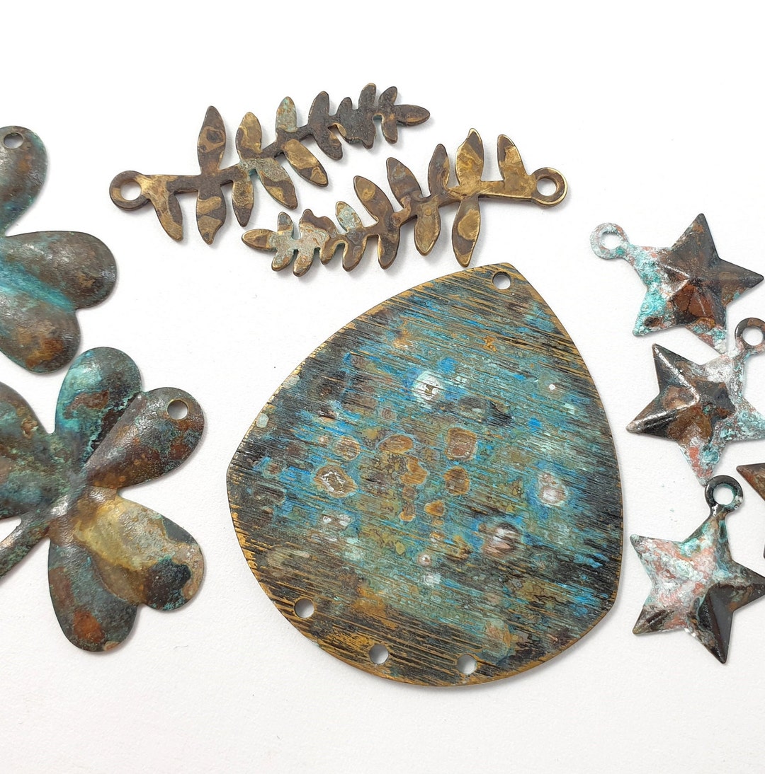 Set of 10 Pcs Starter Pack DIY Jewelry Mix Charms Raw Brass Aged ...