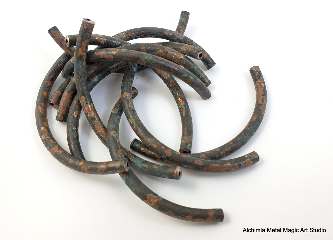 Curved Copper Tubes Vintage Rustic Turquoise Patina for - Etsy