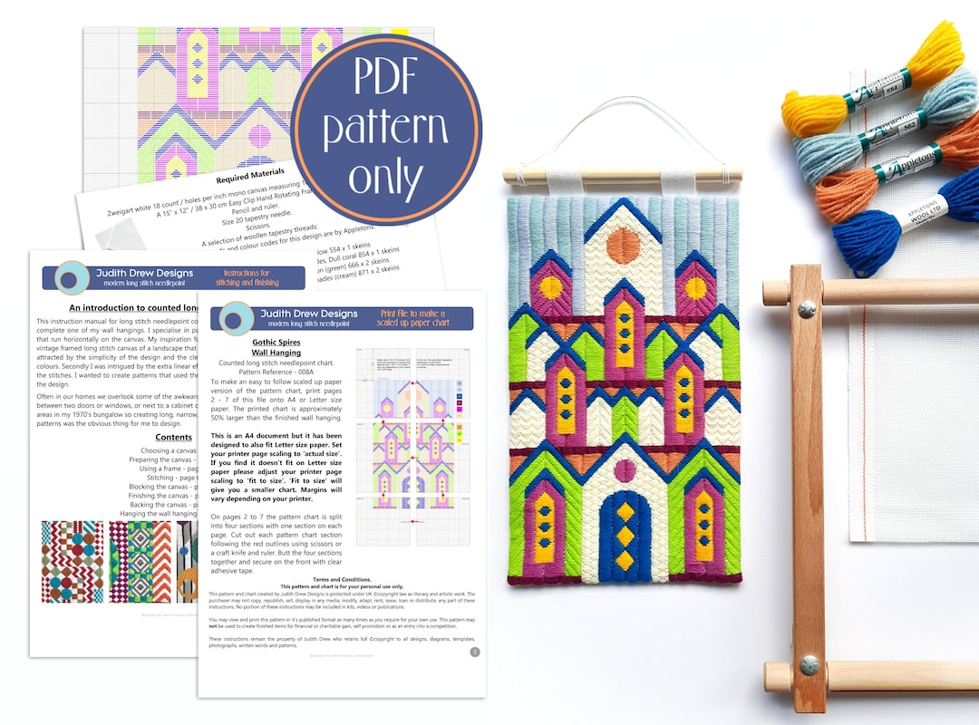 PDF INSTANT DOWNLOAD Long Stitch Needlepoint Canvas Work Wall Hanging ...