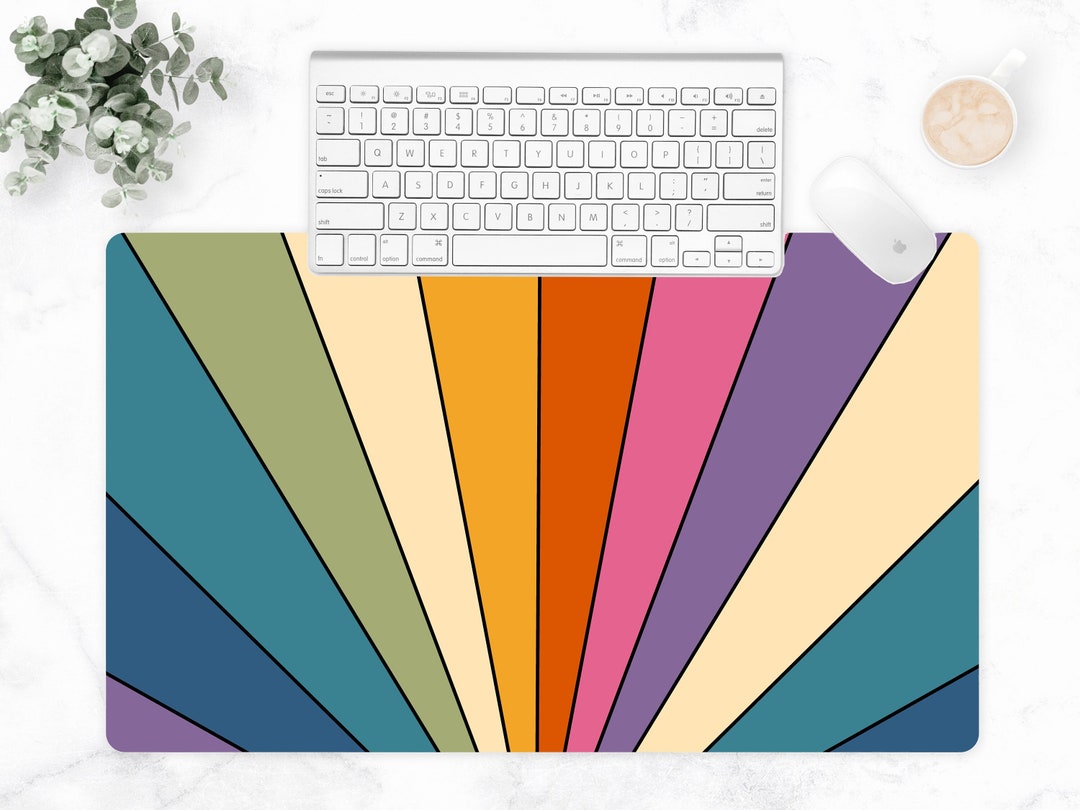 Retro Rainbow Desk Mat, Keyboard Mat, Desk Pad, Tech Accessories, Large ...