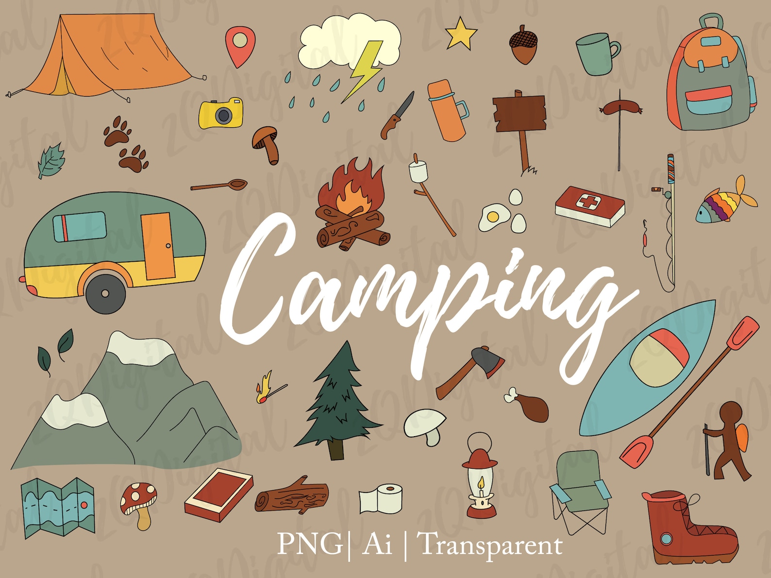 40 Camping Vector Clipart | Retro Camping Doodles | Camping Clipart ...
