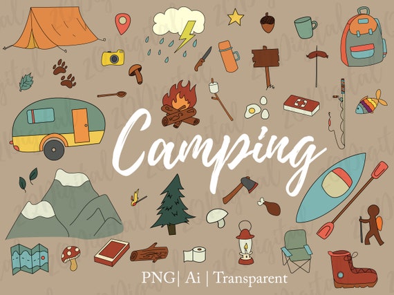40 Camping Vector Clipart Retro Camping Doodles Camping | Etsy