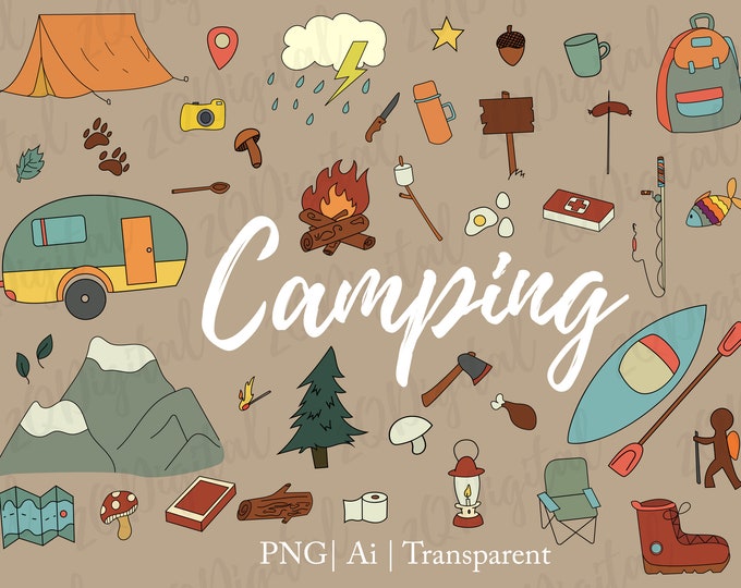 Camping Clipart Doodle Boys Camping Backpacking Hiking Campfire ...