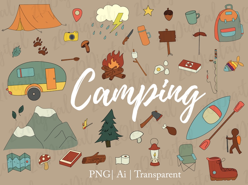 40 Camping Vector Clipart | Retro Camping Doodles | Camping Clipart ...