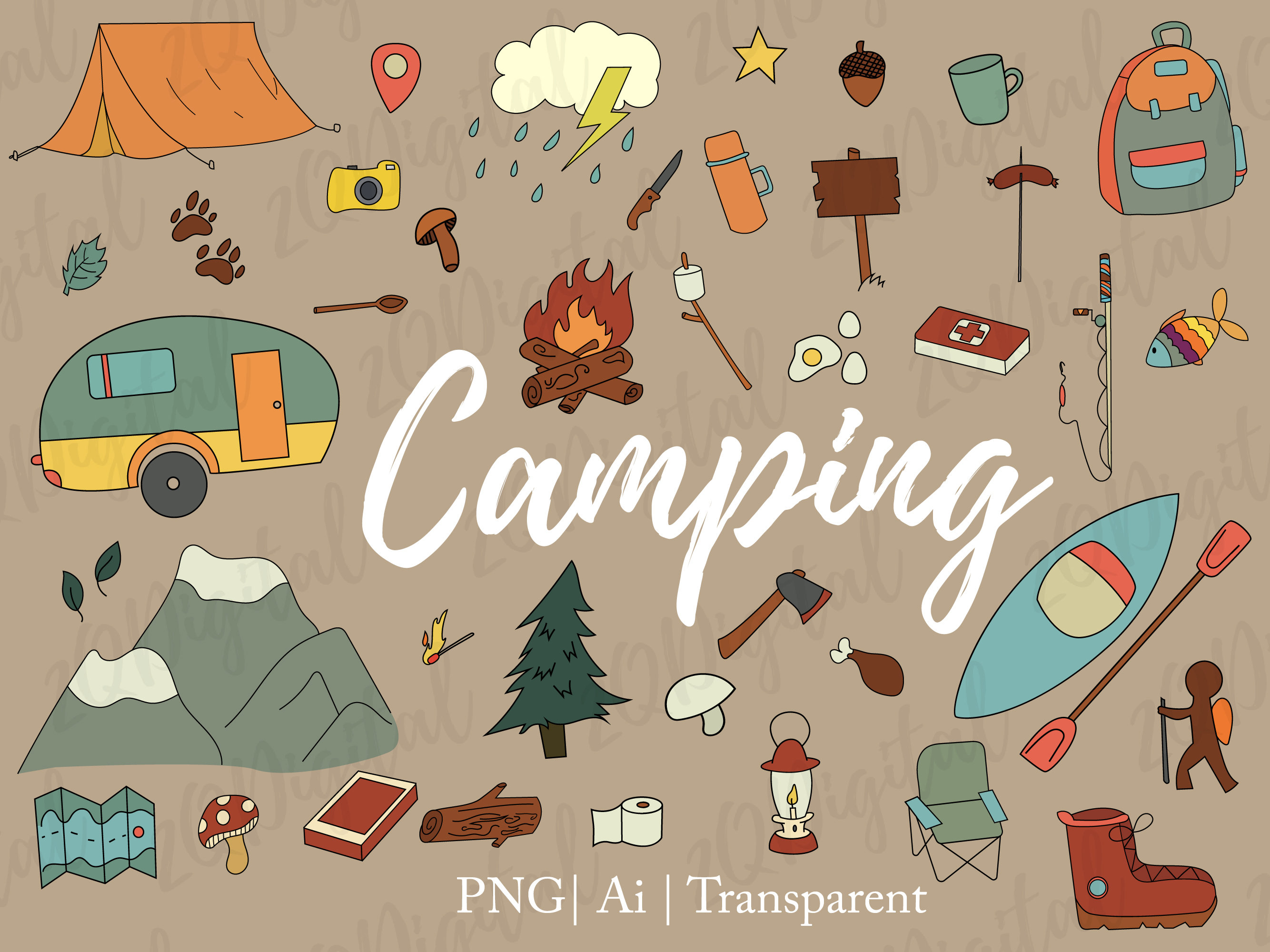 40 Camping Vector Clipart | Retro Camping Doodles | Camping Clipart ...