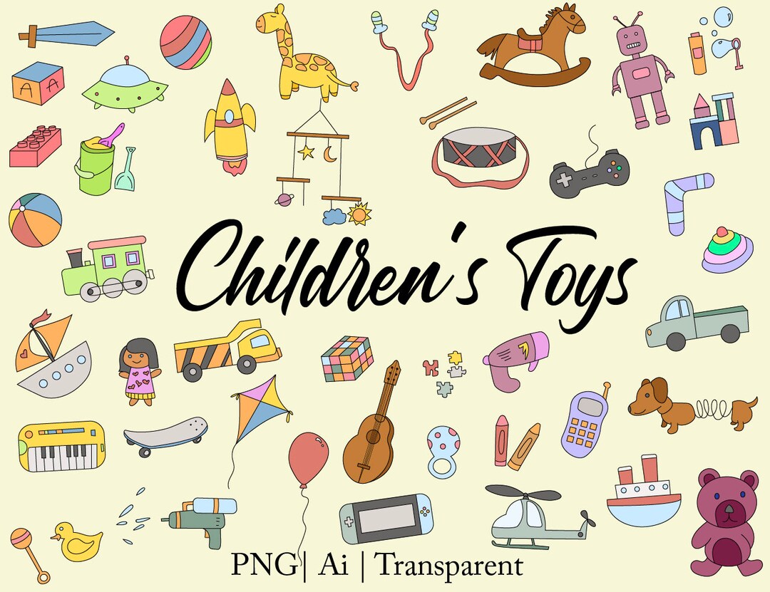 44 Hand Drawn Kid Toys Vector Art Digital Download | Children Toys ...