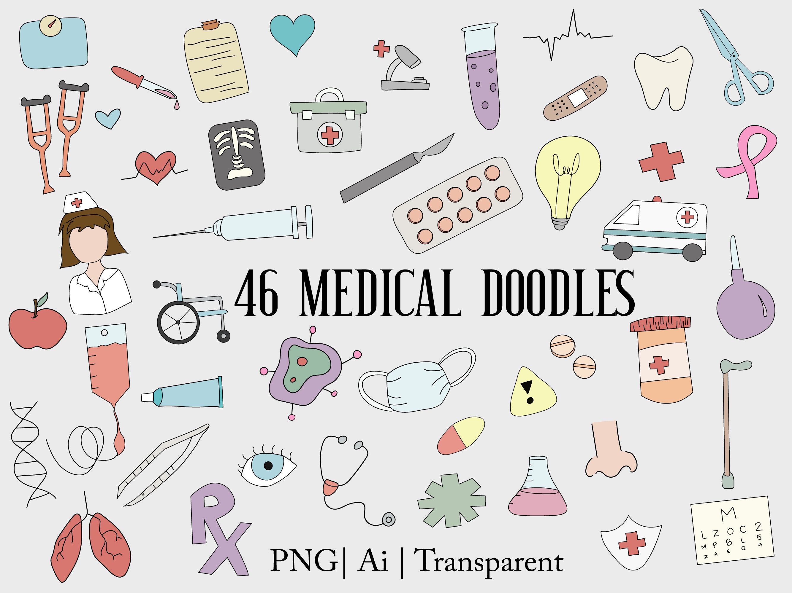 Medical Vector Art Digital Download 46 Medical Clipart | Doctor Doodle ...