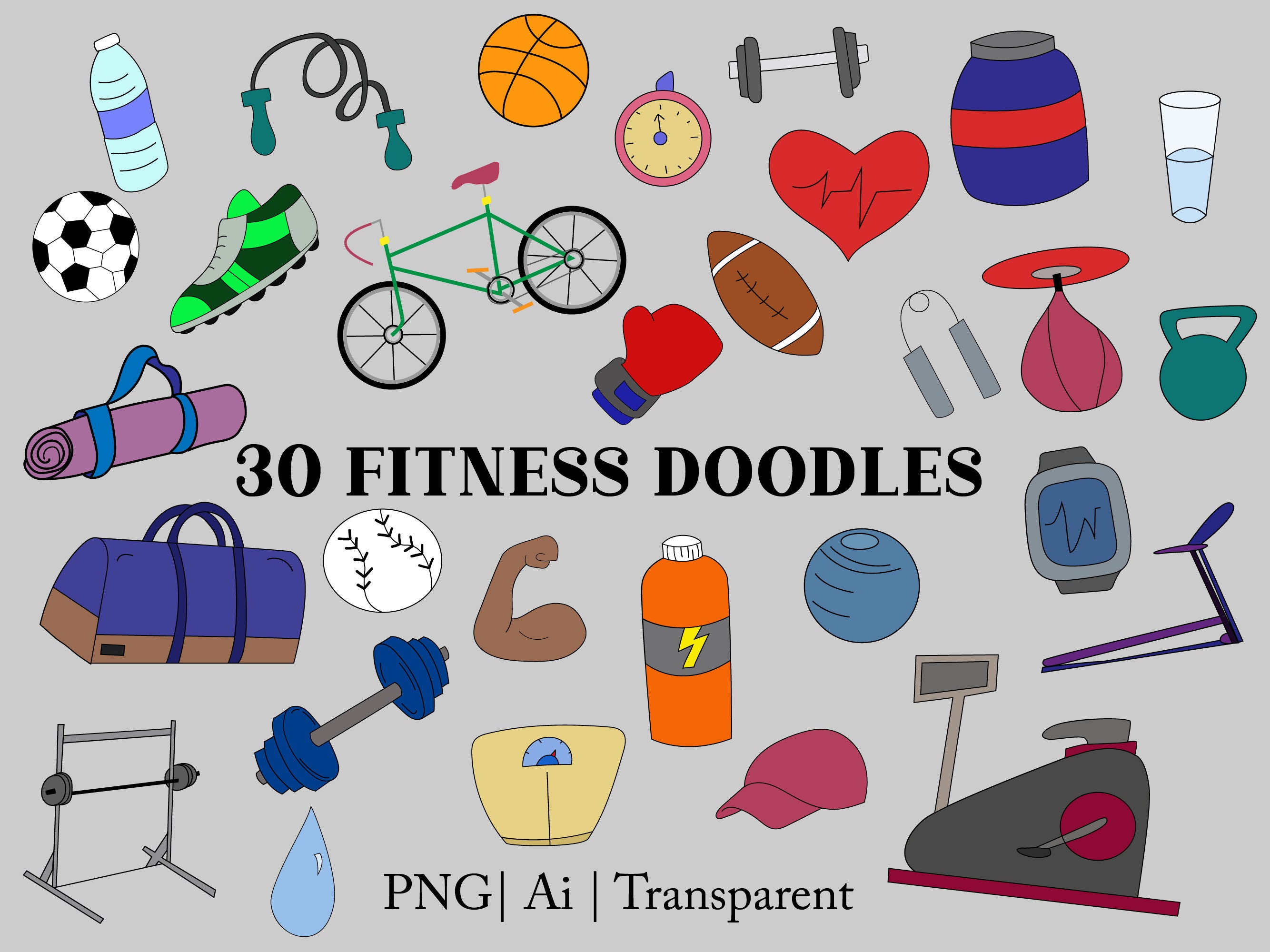 Workout Clipart | Fitness Vector Art Digital Download | 30 Clipart ...
