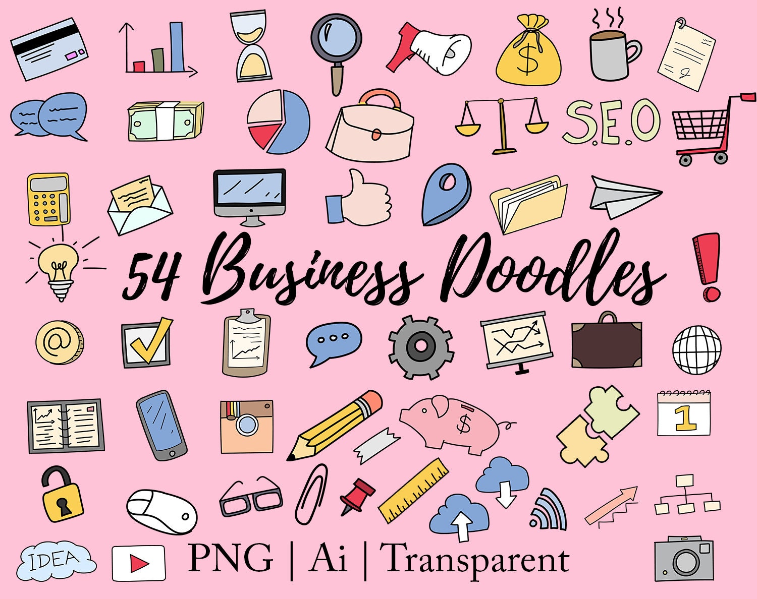54 Business Doodles | Retro Colors Business Doodles | Business Vector ...