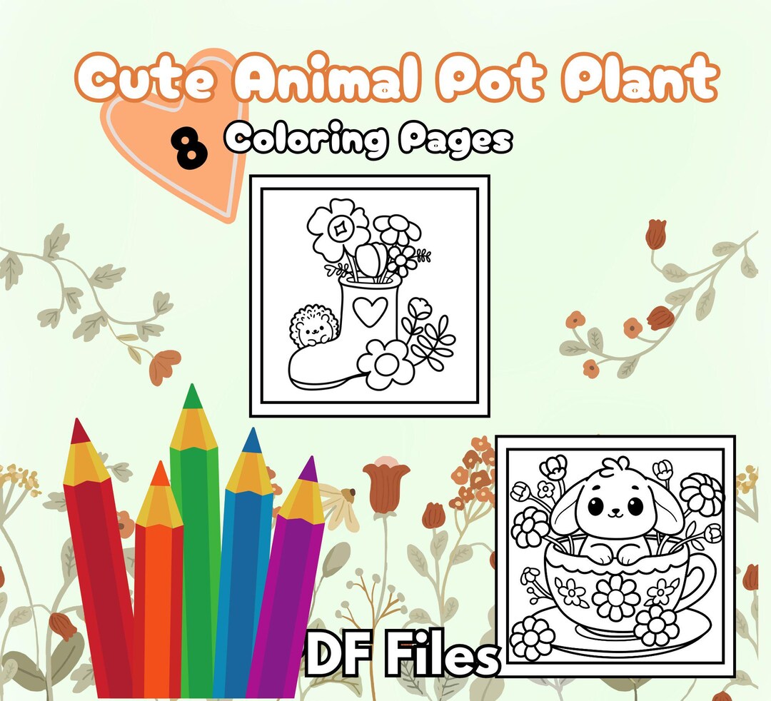 Cute Animal Pot Plant Coloring Pages, Bold and Easy Coloring Book ...