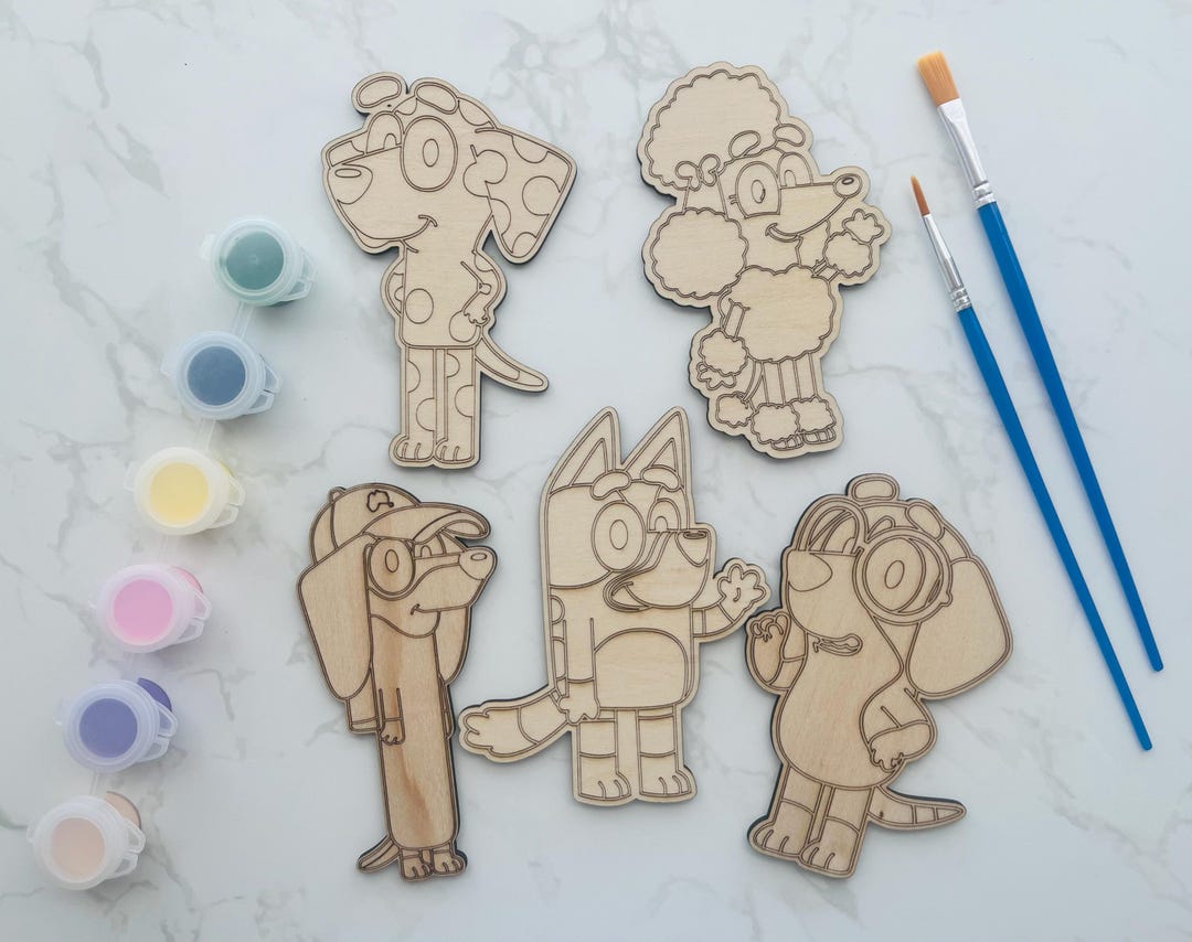 Bluey and Friends Paint Kit for All Ages! Includes 5 Cut and Engraved ...