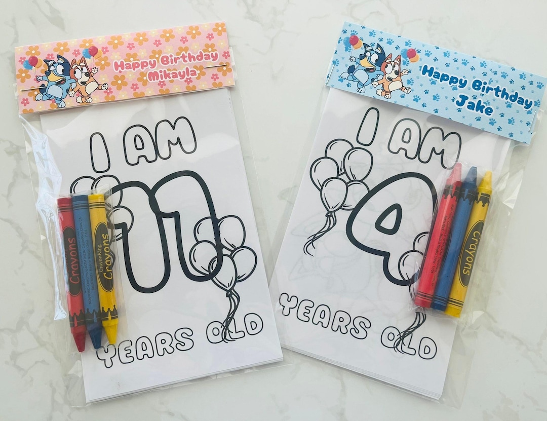 Personalized Bluey Birthday Party Favor, Coloring Sheets and Crayons ...