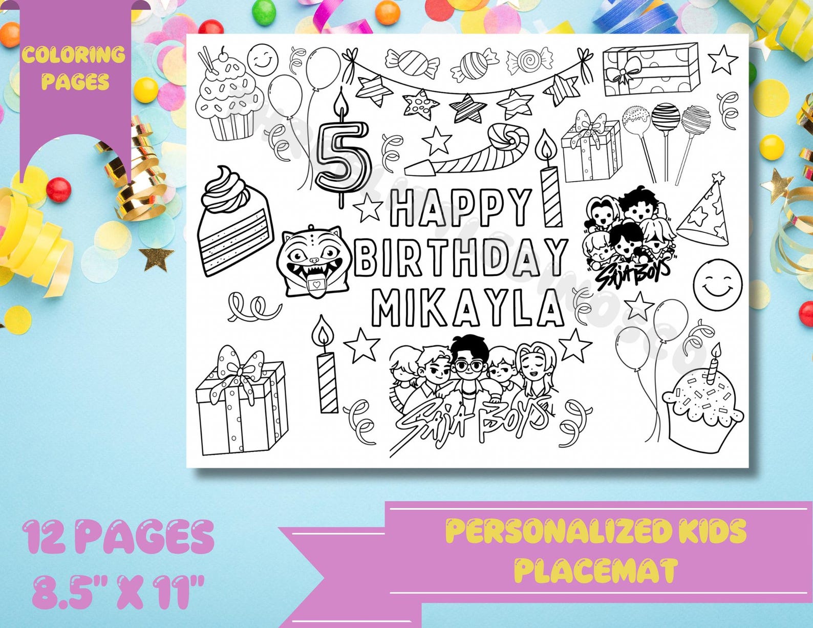 K-pop Demon Hunters Coloring Pages, Huntrex Party Favors, Kpop Coloring ...
