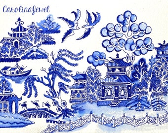 Blue Willow Cards - Etsy