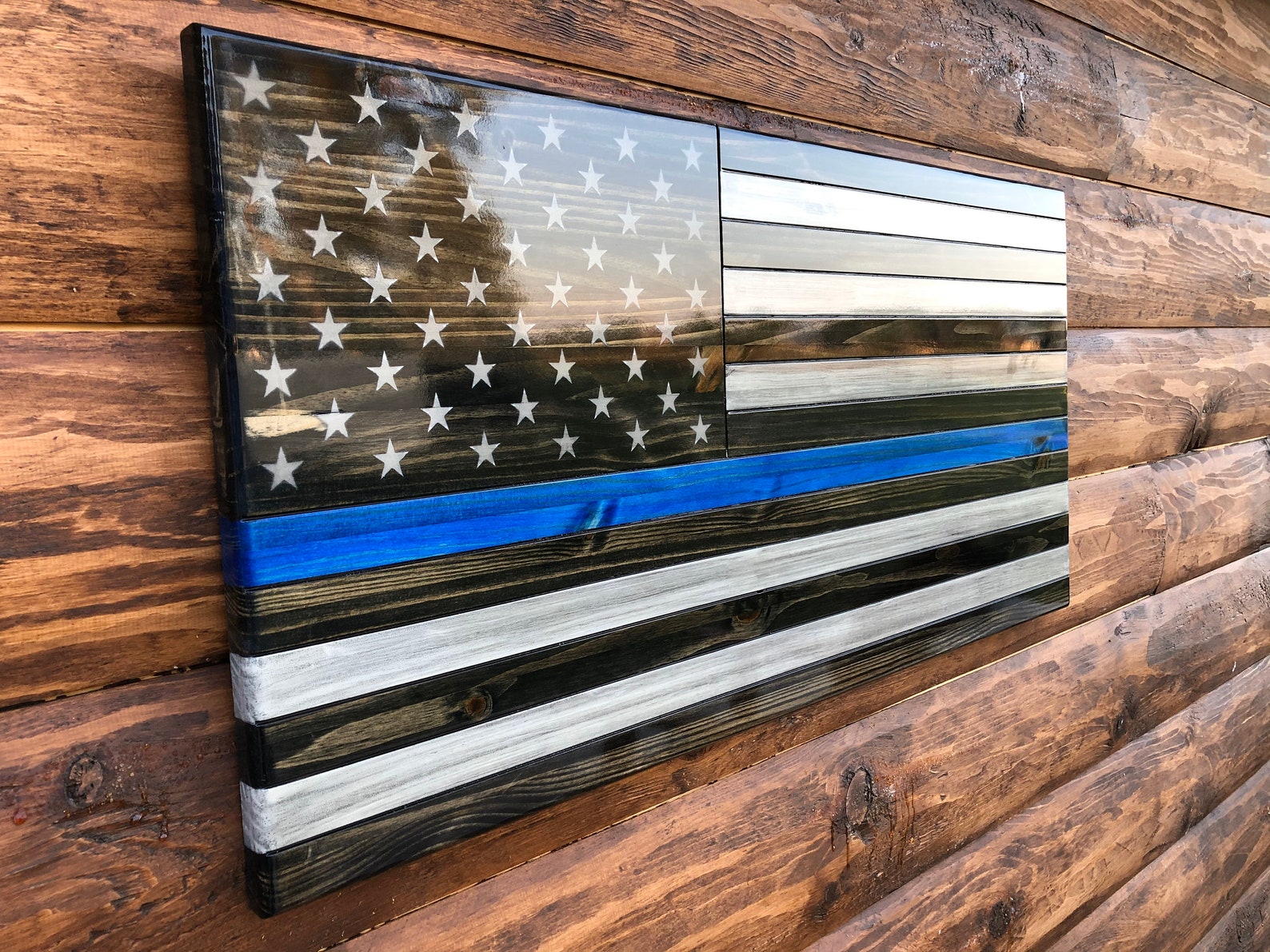 Subdued Wooden American Flag Thin Blue Line Red Line - Etsy
