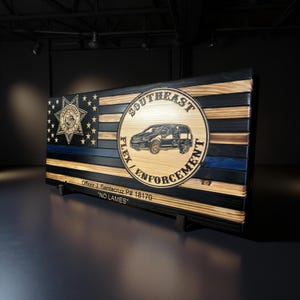 Police Personalized Rustic Wooden American Flag, Custom Thin Blue Line ...