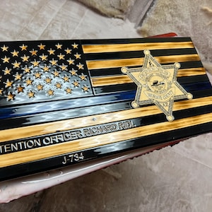 Police Personalized Rustic Wooden American Flag, Custom Thin Blue Line ...