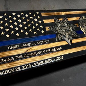 Police Personalized Rustic Wooden American Flag, Custom Thin Blue Line ...