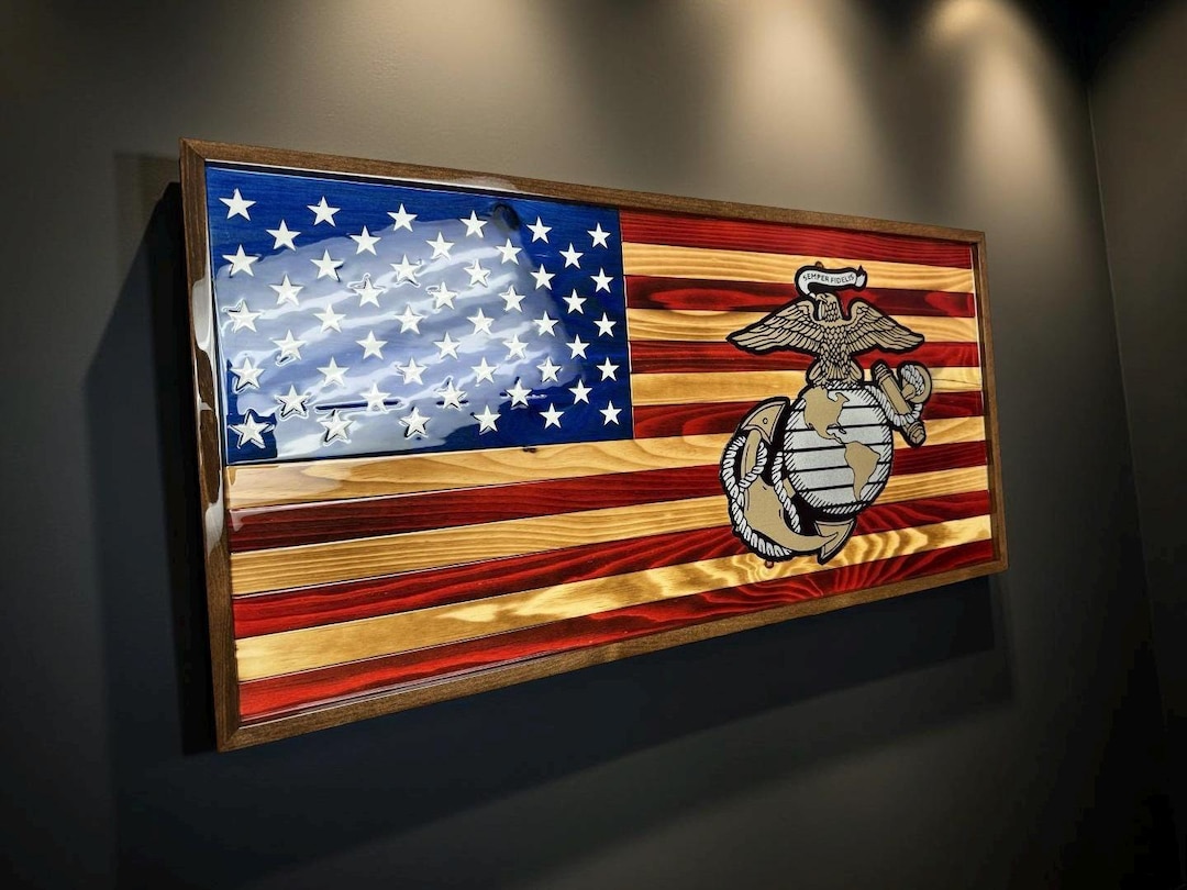 Framed Marine Wooden American Flag: EGA American Flag, USMC Gift ...