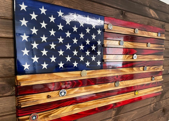 Challenge Coin Display Wooden American Flag Home Display - Etsy