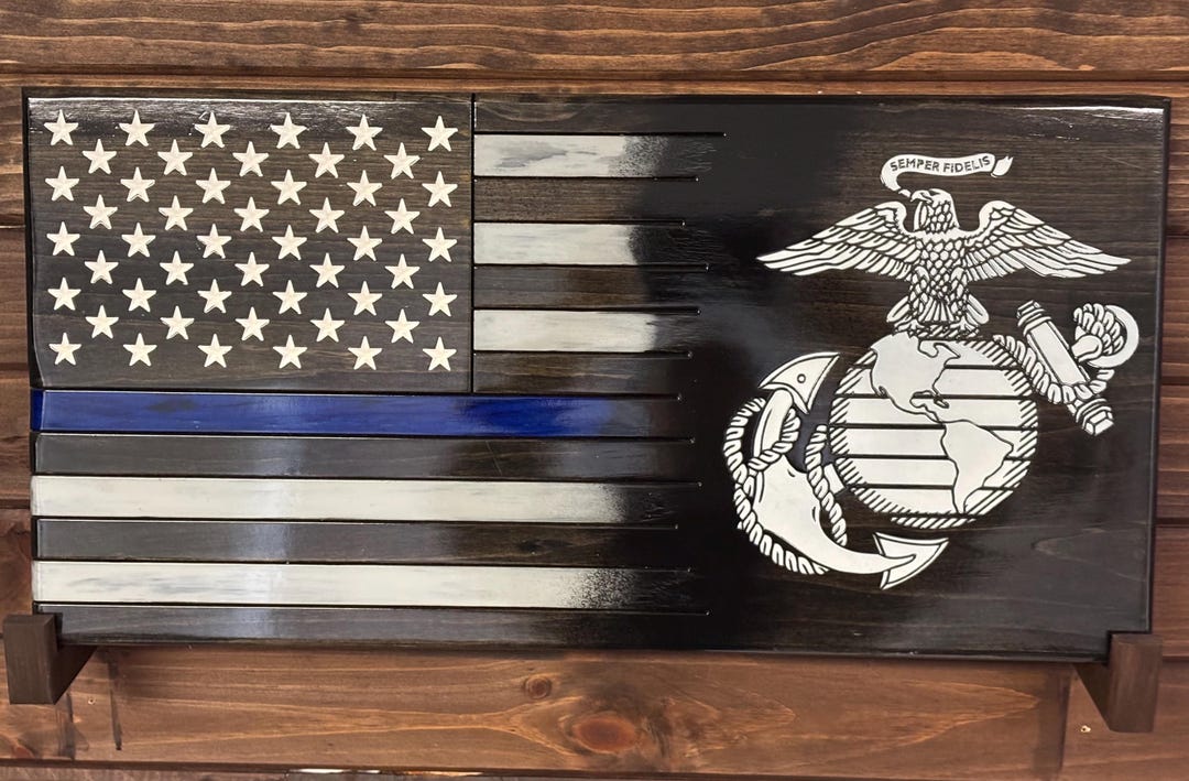 Handmade Wooden Marine EGA Flag: Thin Blue Line, USMC Retirement Gift - Etsy