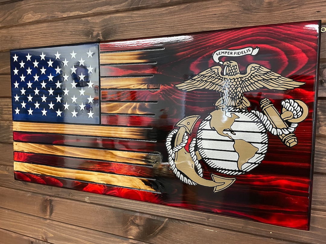Marine Wooden American Flag: EGA American Flag, USMC Gift, Retirement ...
