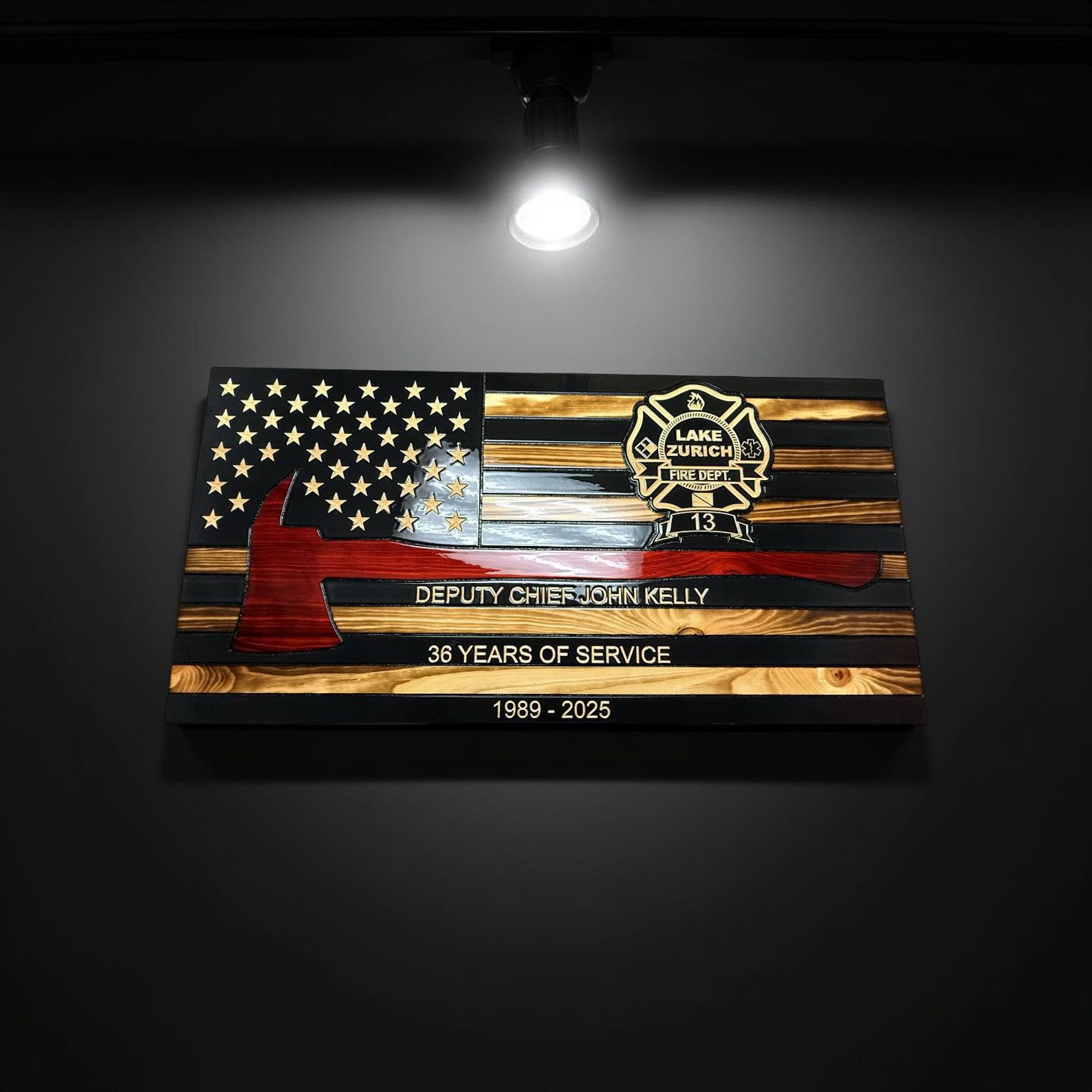 Custom Engraved Firefighter Axe Flag: Thin Red Line, Charred Wood ...
