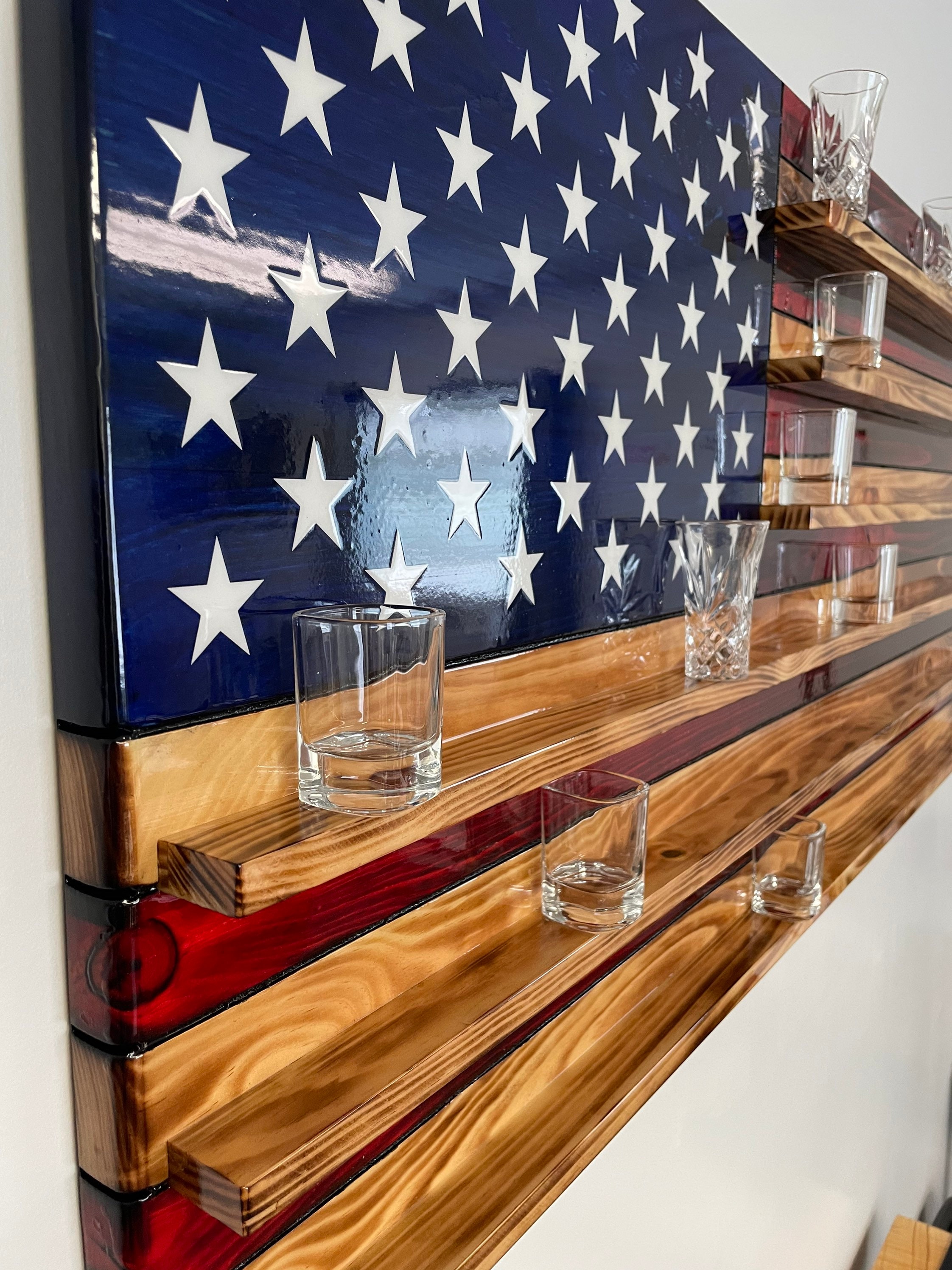 Shot Glass Display Wooden American Flag Home Display Shot Glass Shelves Collection Display Military Gift Etsy