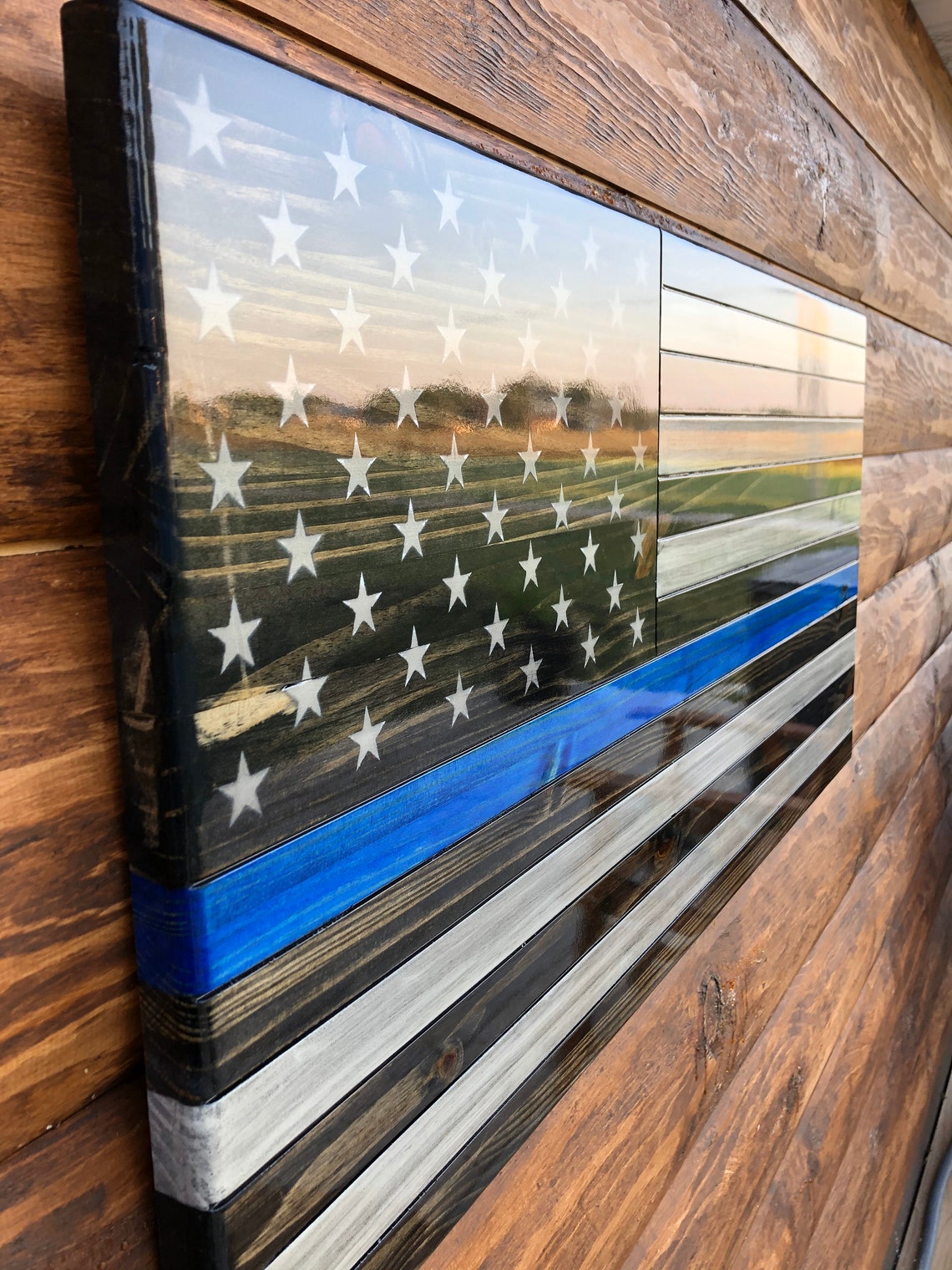 Subdued Wooden American Flag Thin Blue Line Red Line - Etsy