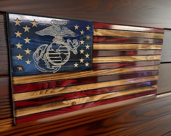 USMC Wooden Flag Eagle Globe Anchor licensed, Marine Corps, Charred ...