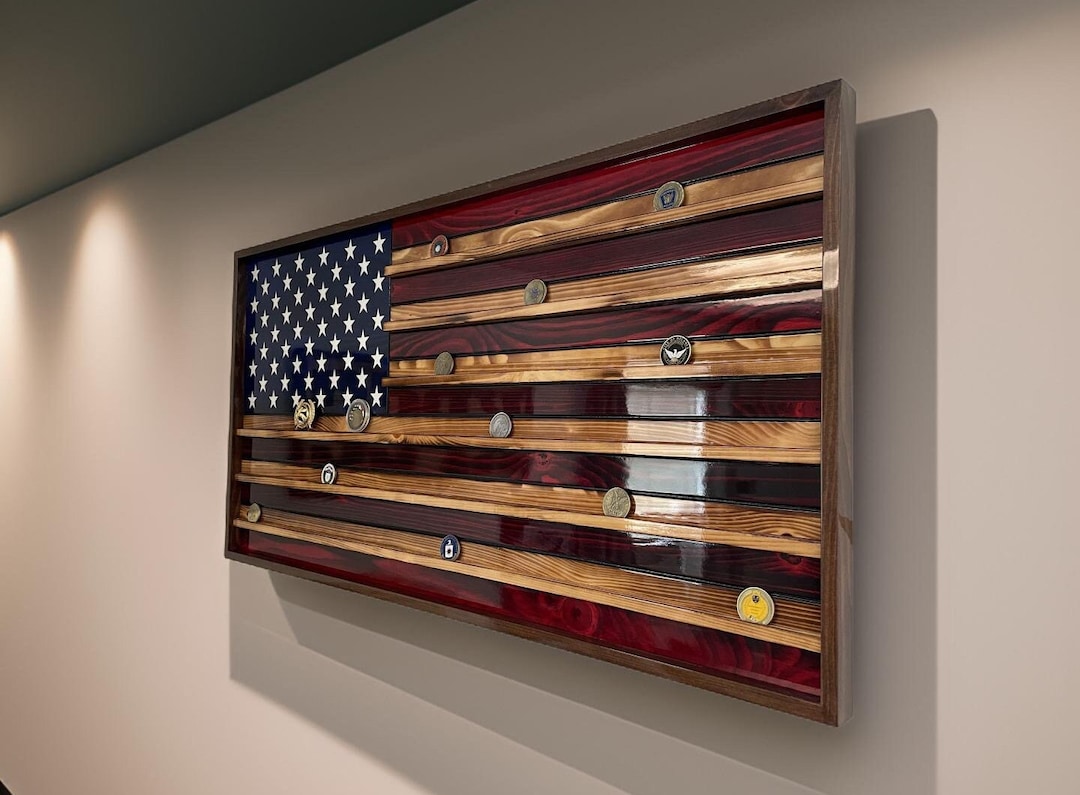 Framed Challenge Coin Wooden American Flag Display: Military Gift ...