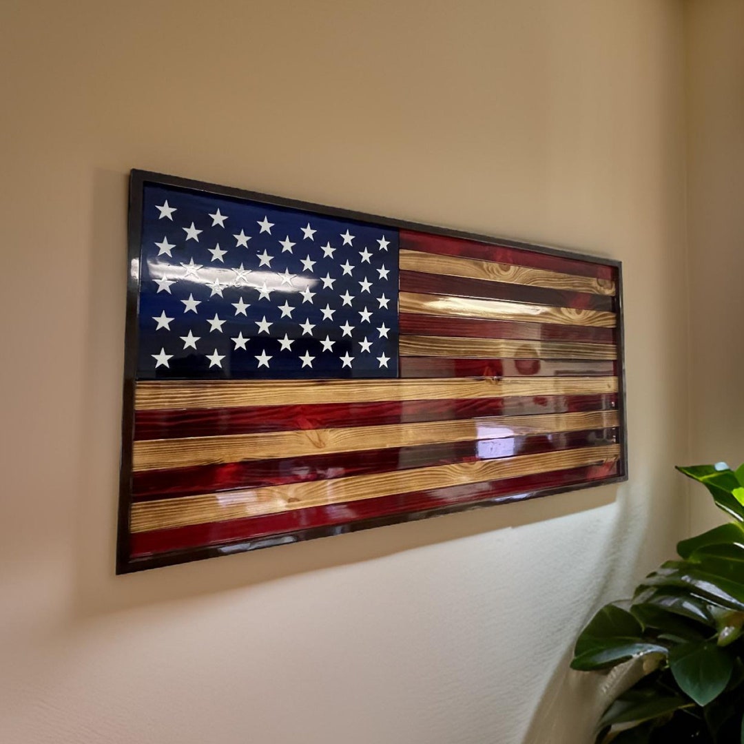 Framed Rustic Wooden American Flag, Patriotic Wall Art, American Wooden ...