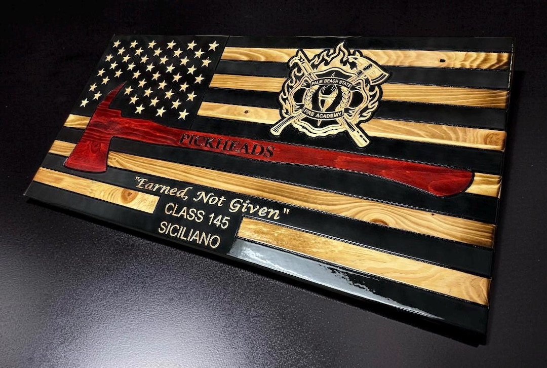 Custom Engraved Firefighter Axe Flag: Thin Red Line, Charred Wood ...