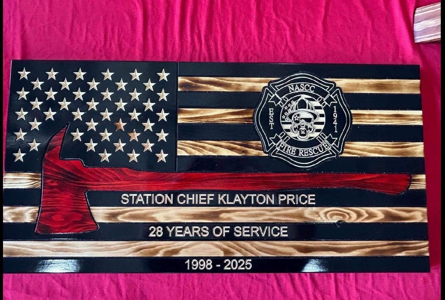 Custom Engraved Firefighter Axe Flag: Thin Red Line, Charred Wood ...