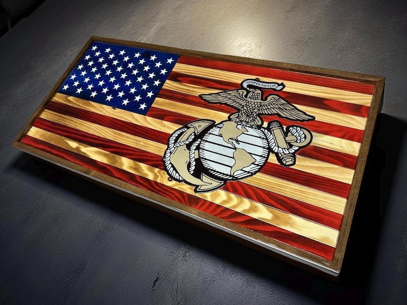 Framed Marine Wooden American Flag: EGA American Flag, USMC Gift ...