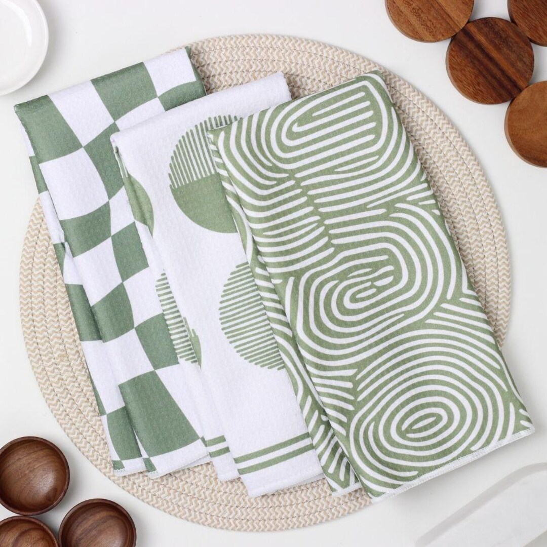 Macha Green Dish Towel Trio - 3pk - Kitchen Towel Tea Towel - 16''x24 ...