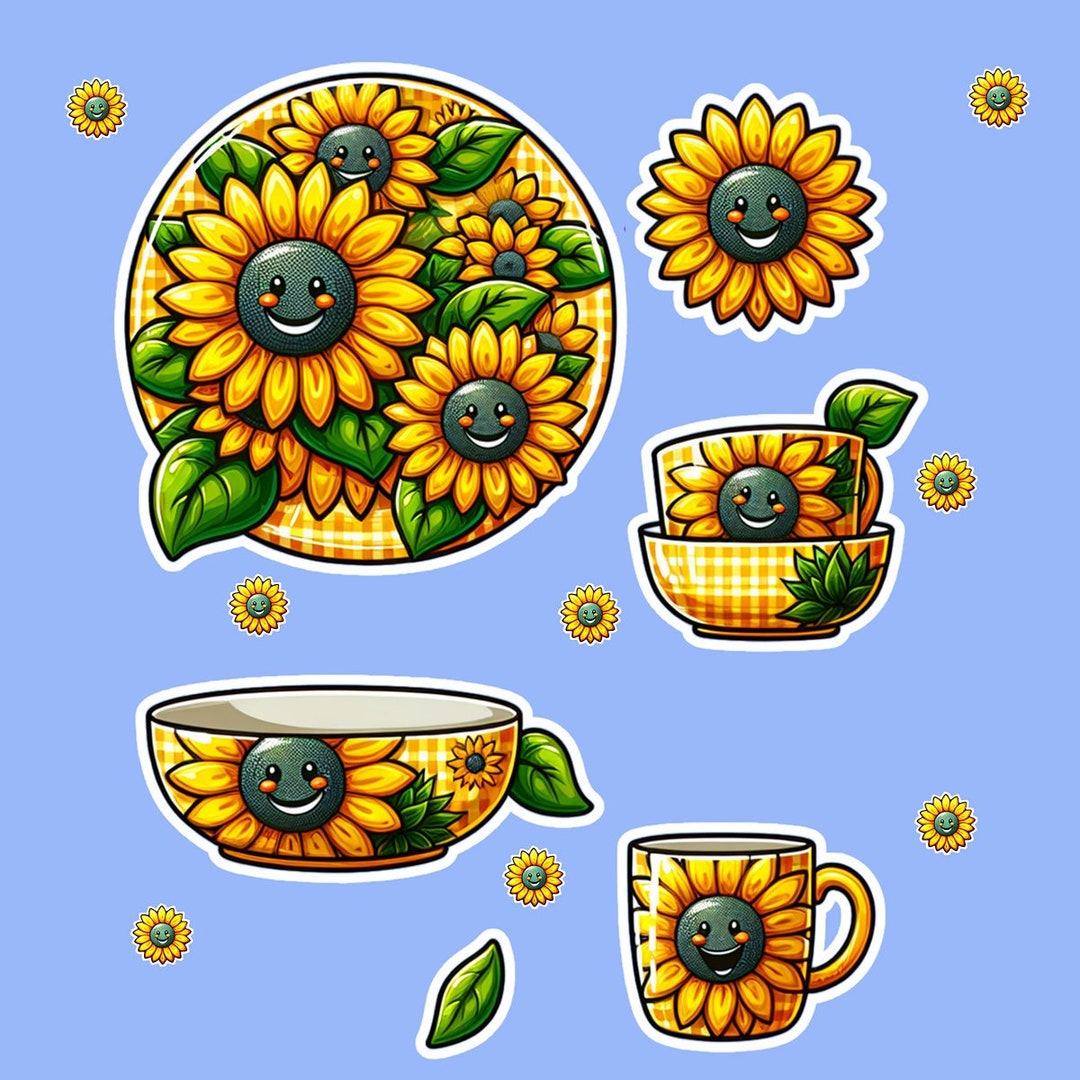 Sunflower Dishes Sticker Adorable Decals for Kitchen or Party Decor - Etsy