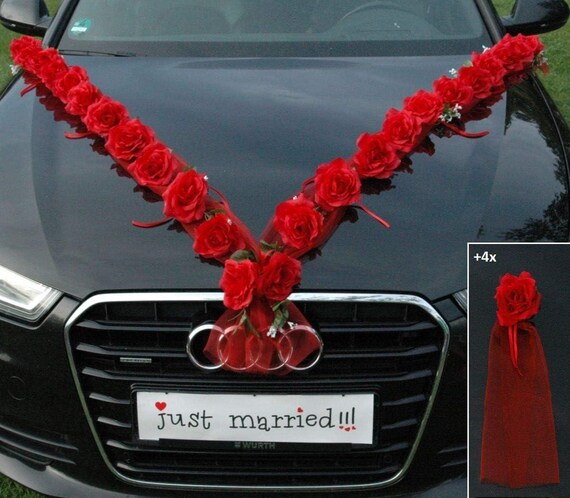 Unique Wedding Car Decoration Kit Set Lots of Red Roses Red Organza or White Organza NOW 4 FREE Ribbon Bows for Doors Etsy