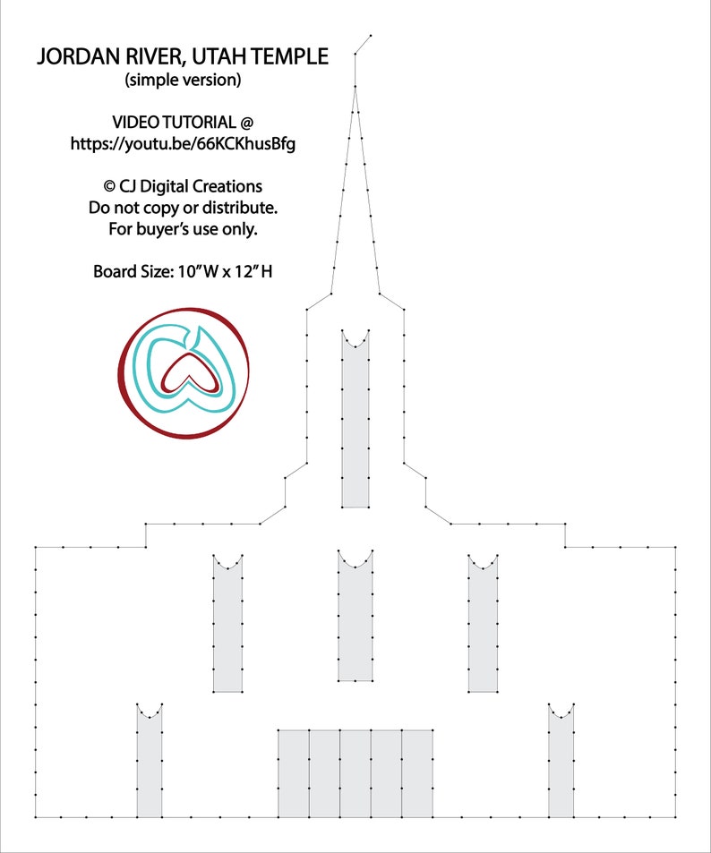 Jordan River, Utah LDS Temple String Art Template | Simple 10x12 | LDS ...