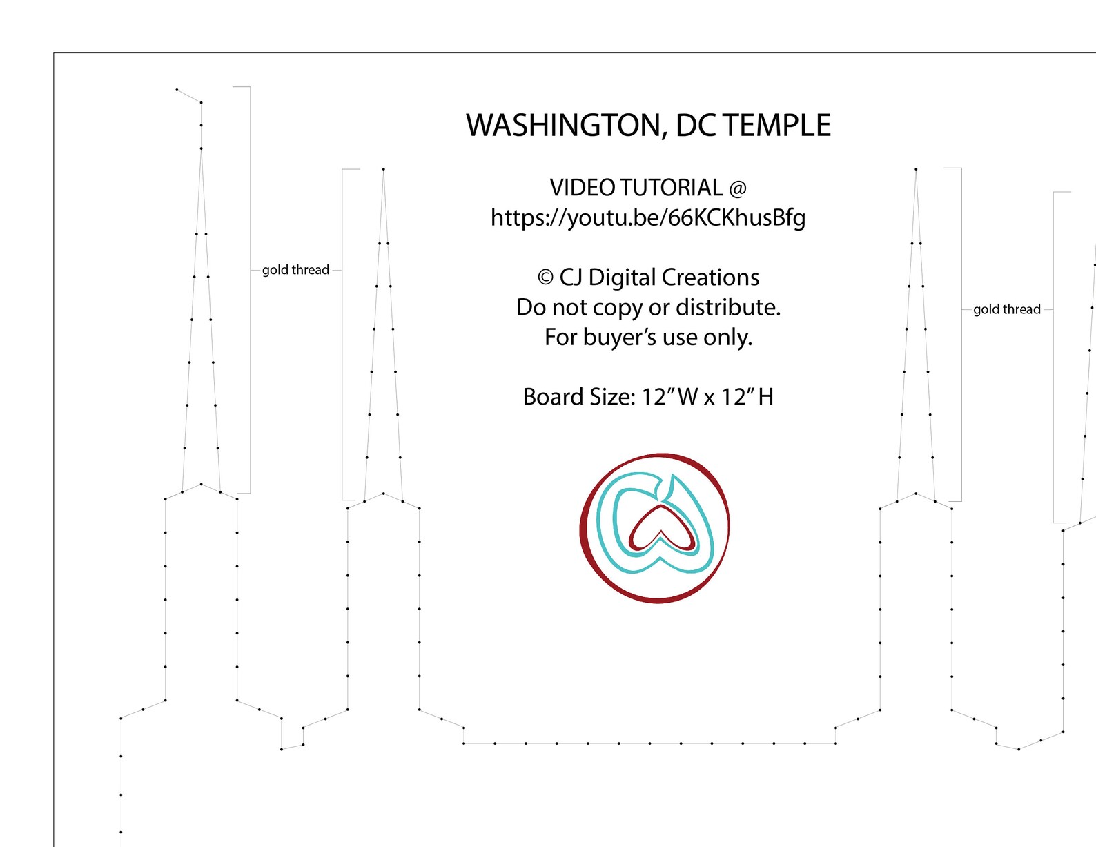 Washington, DC Temple String Art Template Simple 12x12 LDS Temple ...