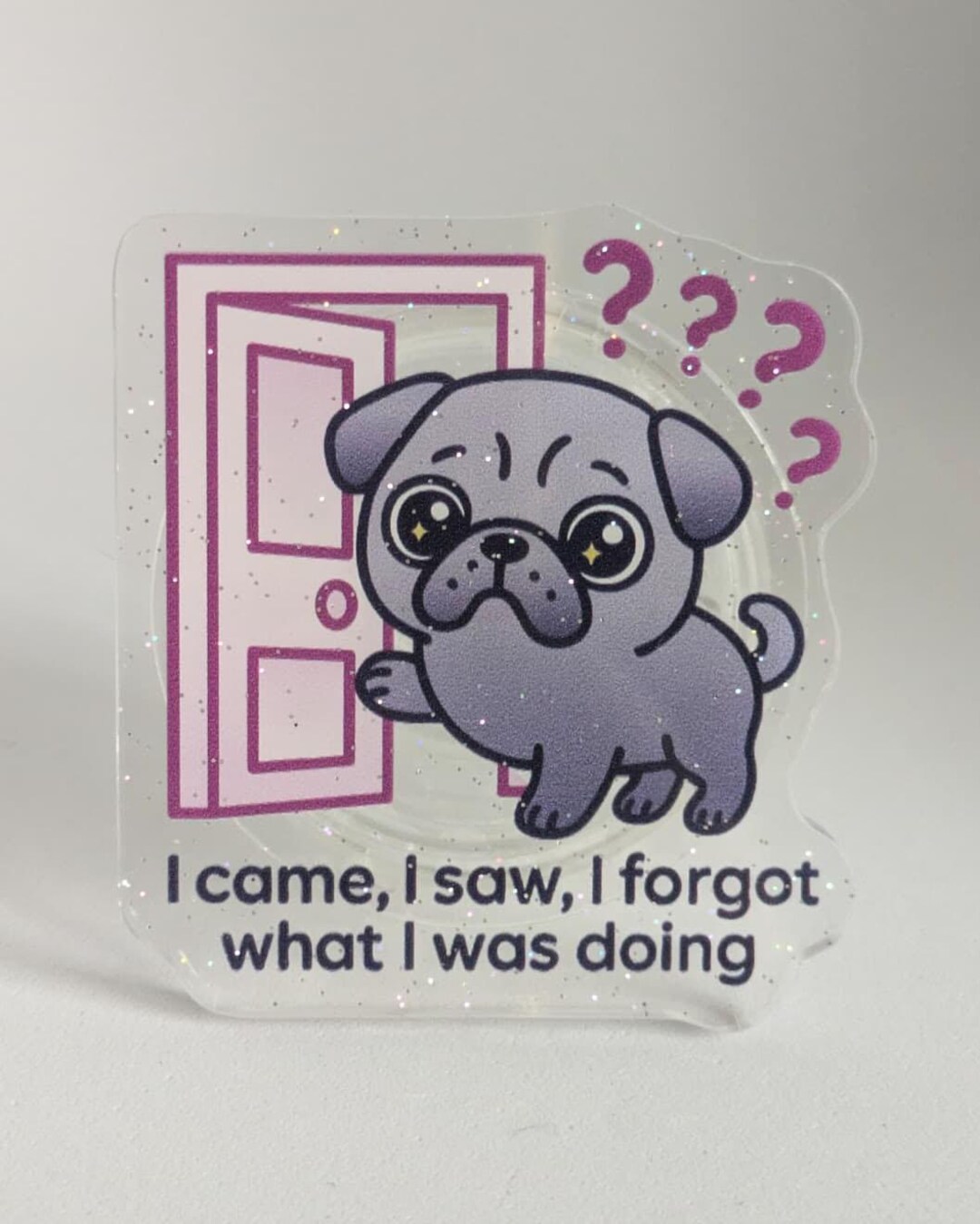 Kawaii Pug Dog Acrylic Epoxy Phone Grip, Funny Glitter Forgetful Pop ...