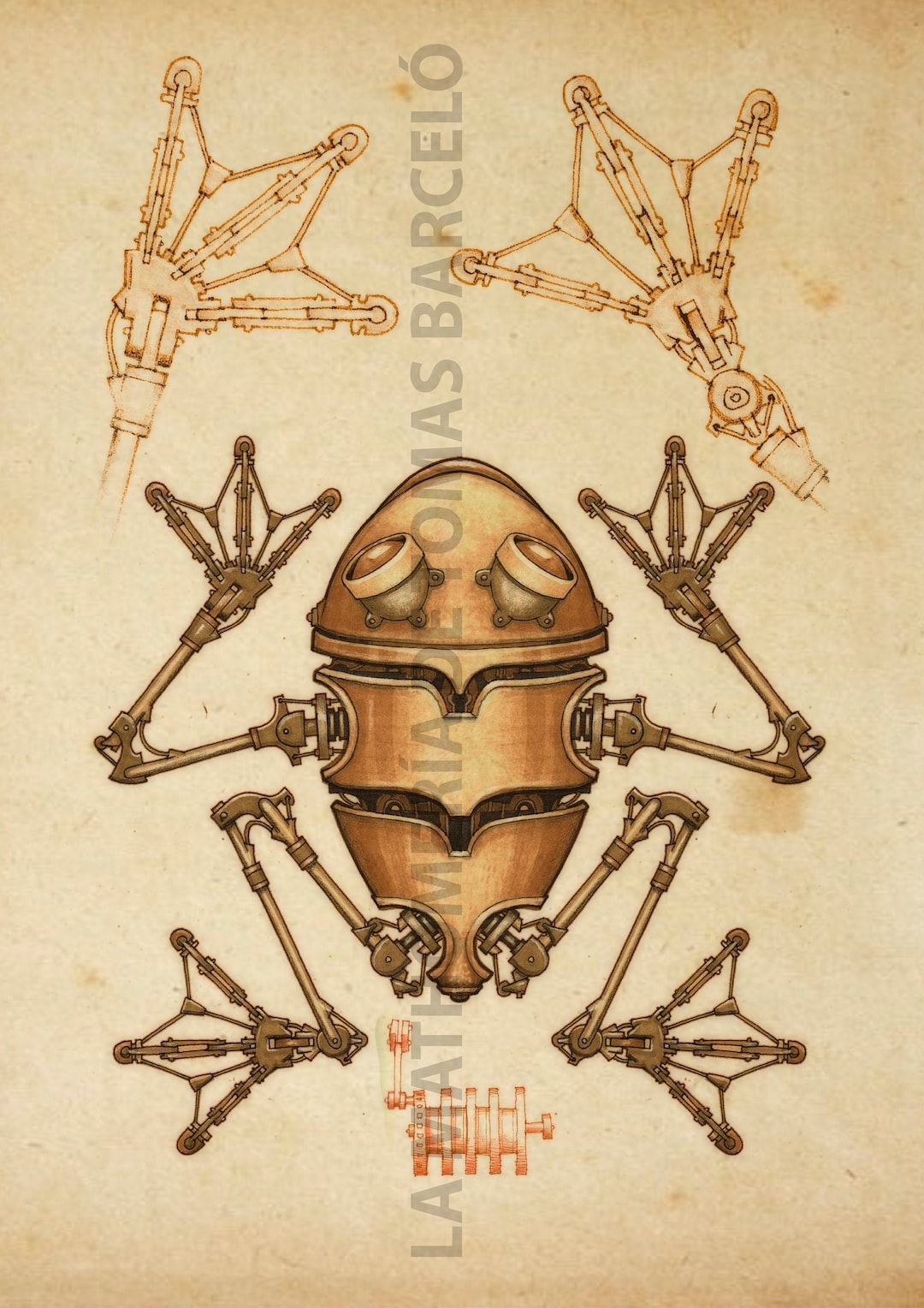 STEAMPUNK FROG. Digital Scanned Drawing by Tomas Barceló. - Etsy