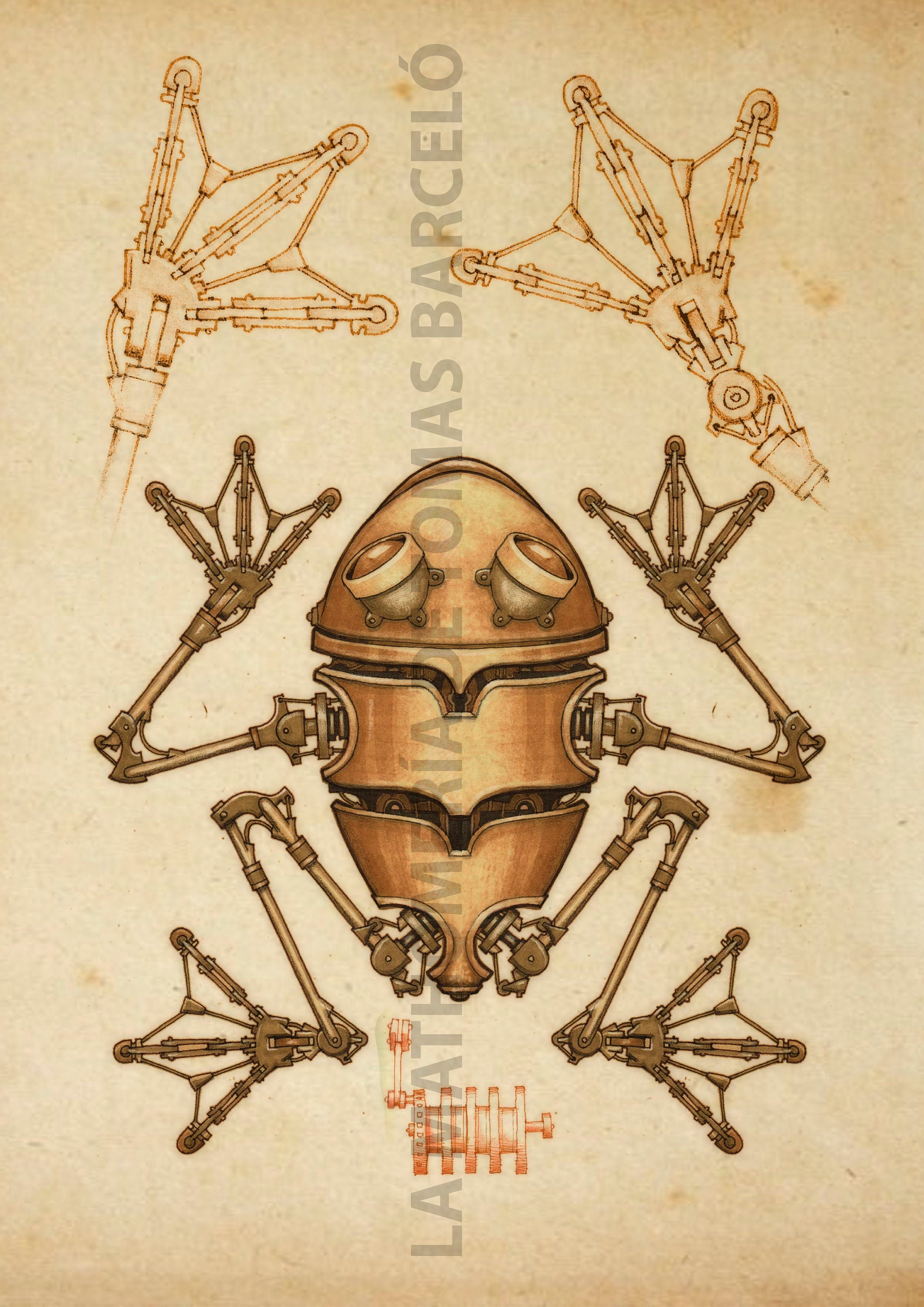 STEAMPUNK FROG. Digital scanned drawing by Tomas Barceló. | Etsy