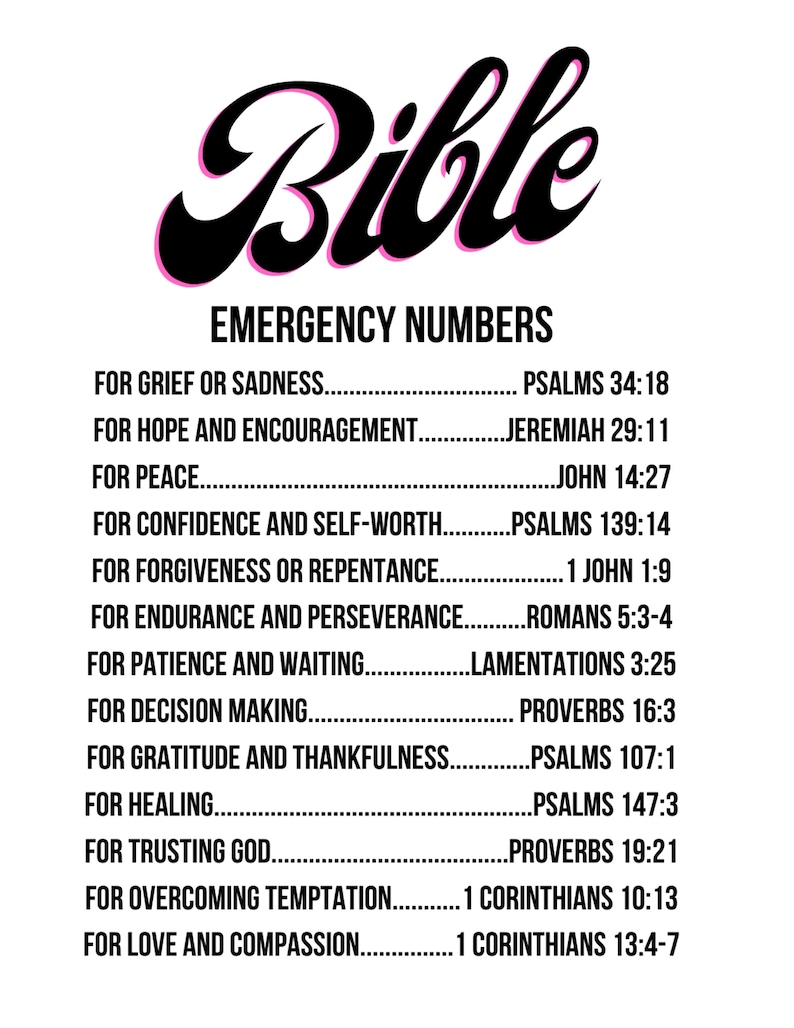 Bible Emergency Numbers Digital Download Scriptures - Etsy