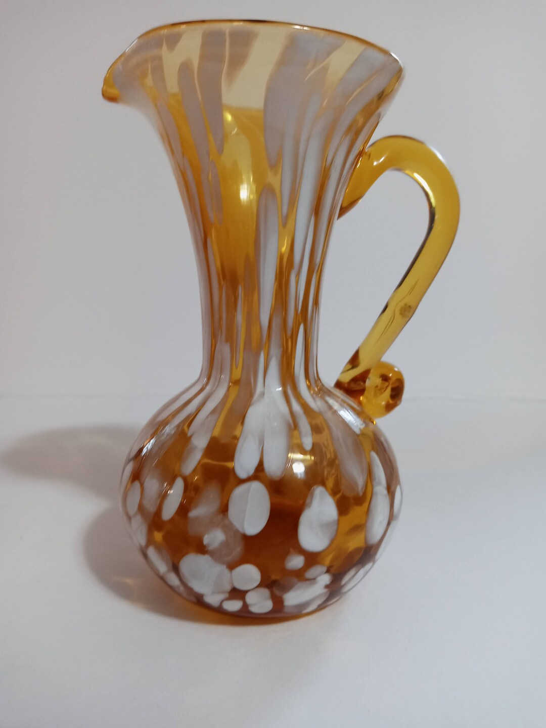 Splatter Art Glass Pitcher Amber and White - Etsy