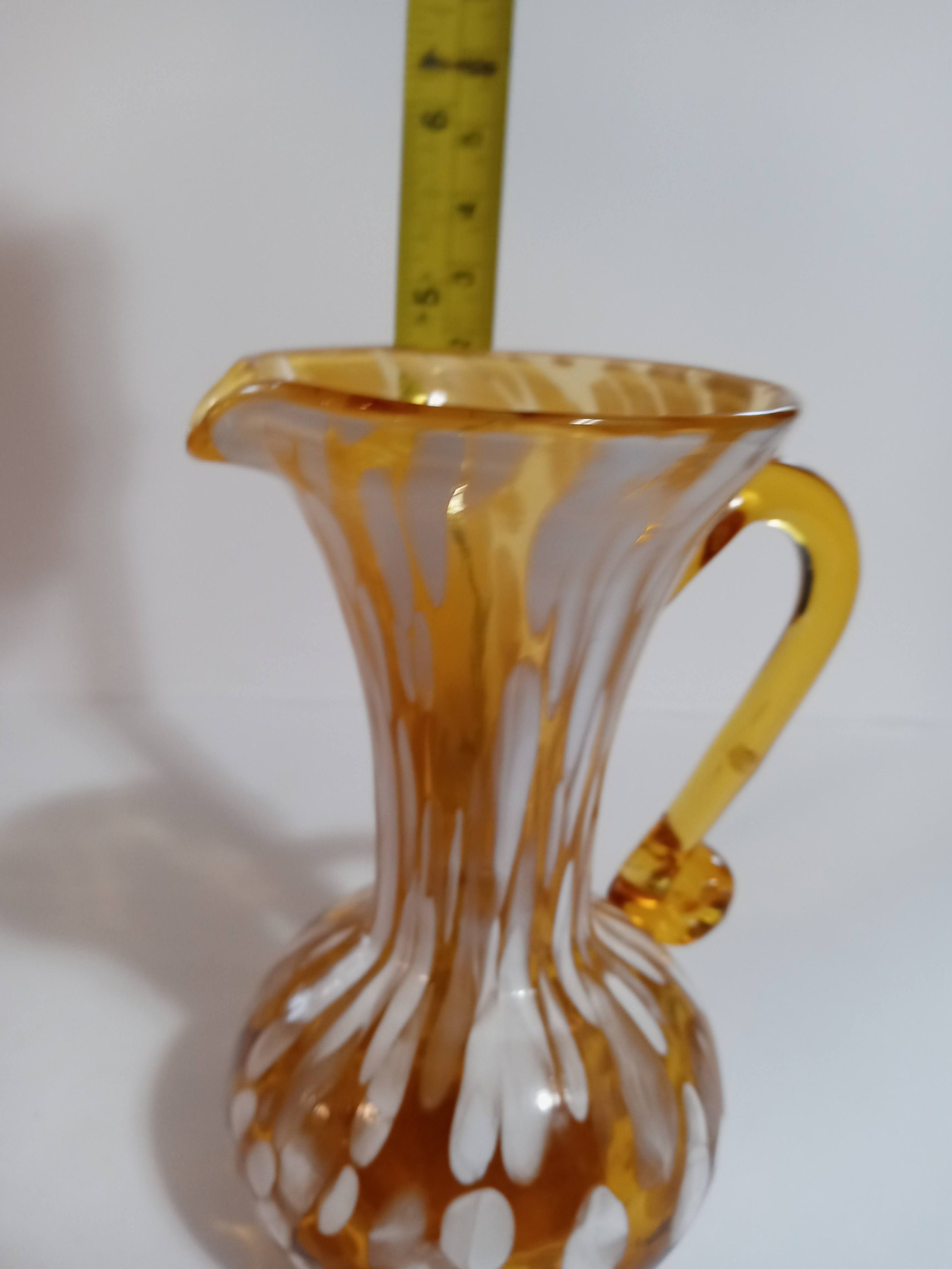 Splatter Art Glass Pitcher Amber and White - Etsy